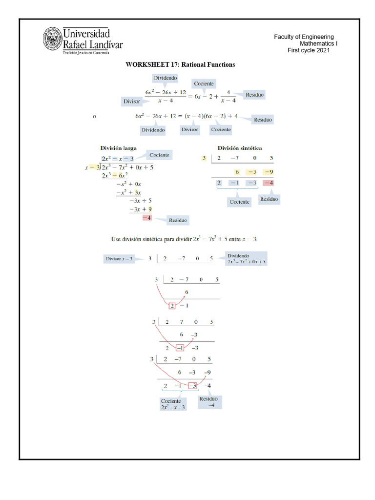 WORKSHEET 17 Rational Functions | PDF