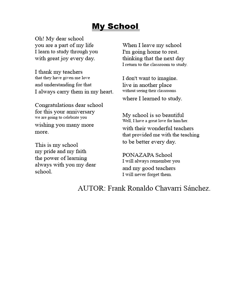 My School (Poem) . | PDF