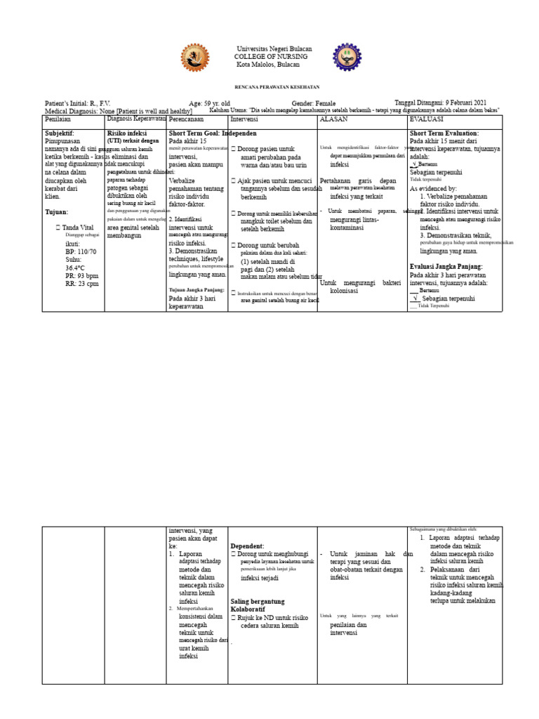 Risiko Infeksi Saluran Kemih (ISK) NCP | PDF