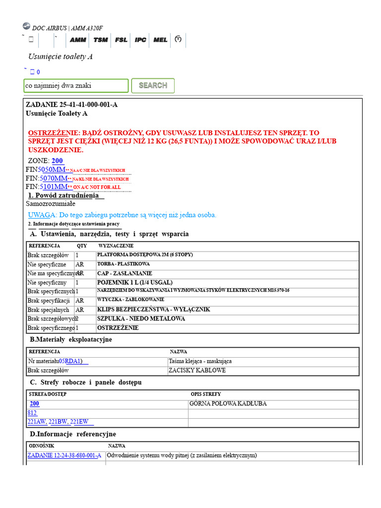 AMM A320F - Usunięcie Toalety A | PDF
