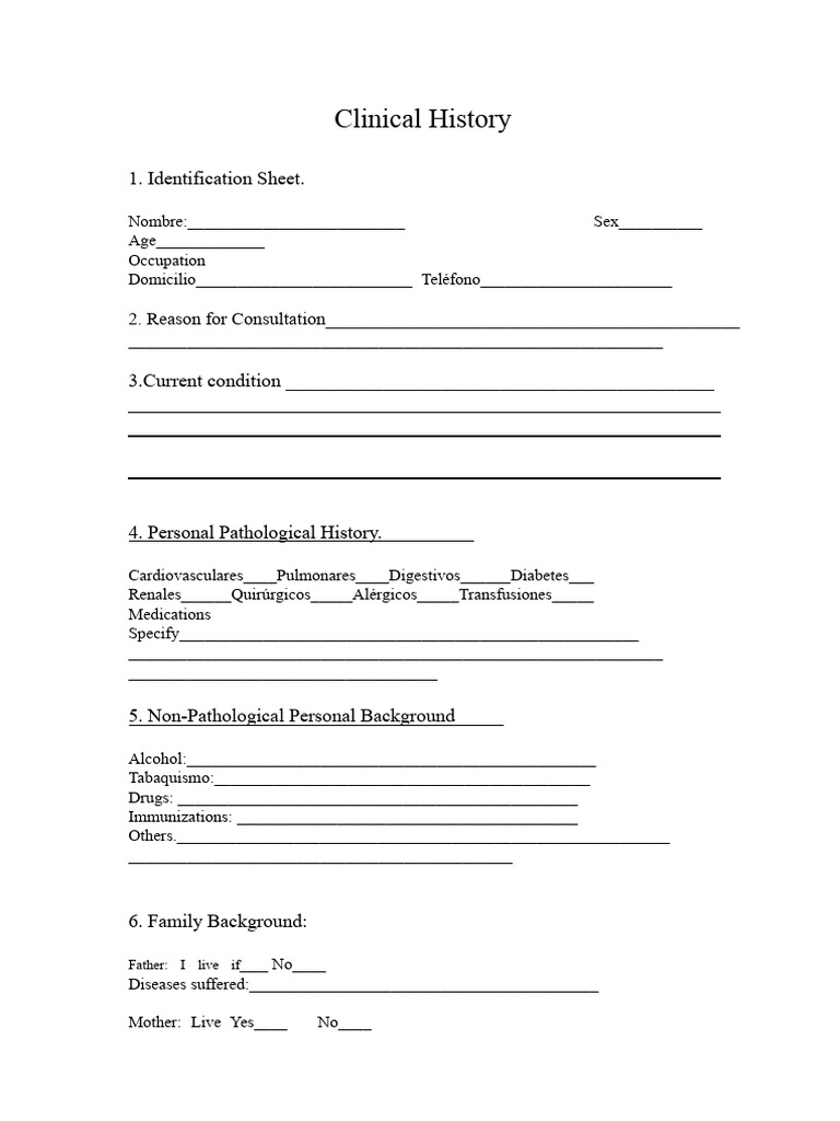Comprehensive Clinical History Template | PDF | Physical Examination ...