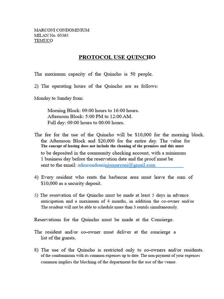 Barbecue Protocol | PDF | Condominium | Lease