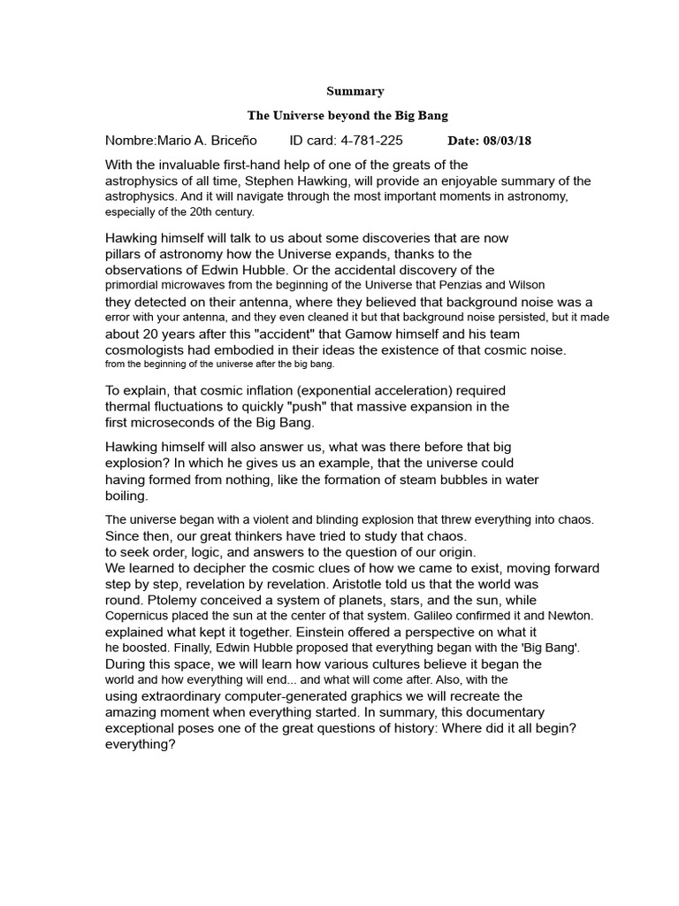 Summary | PDF | Universe | Big Bang