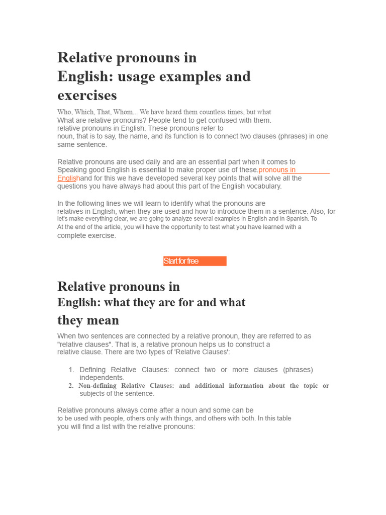 Relative Pronouns in English | PDF | Pronoun | English Language