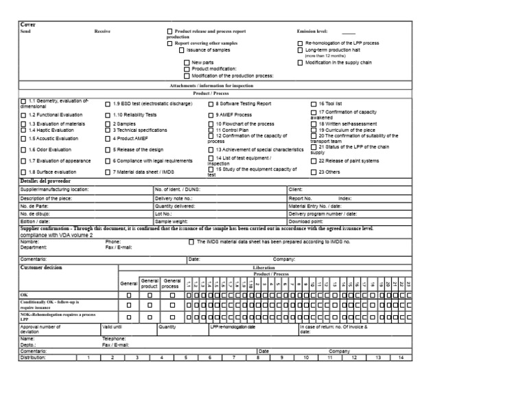 VDA Volume 2 Appendix 5 Cover Sheet English | PDF | Electrostatic Discharge
