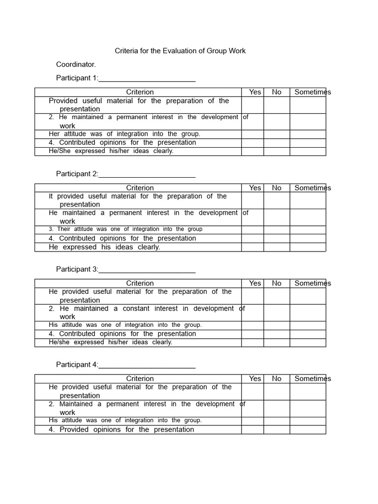 Criteria For Evaluating Group Work | PDF