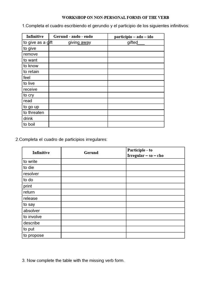 Non-Personal Verb Forms Workshop | PDF | Grammar | Morphology