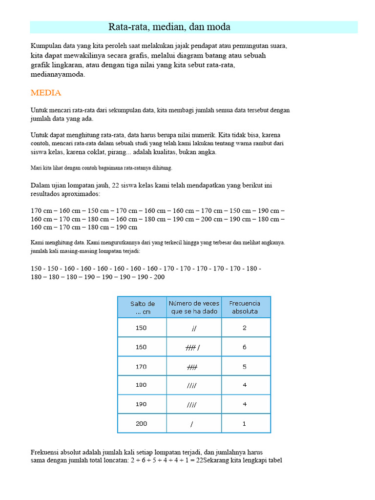 Rata-rata, Median, dan Moda Data Statistik | PDF