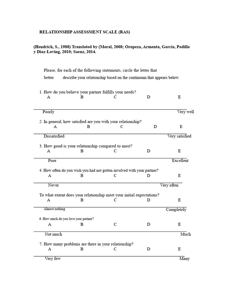 Rating Scale of The Relationship | PDF