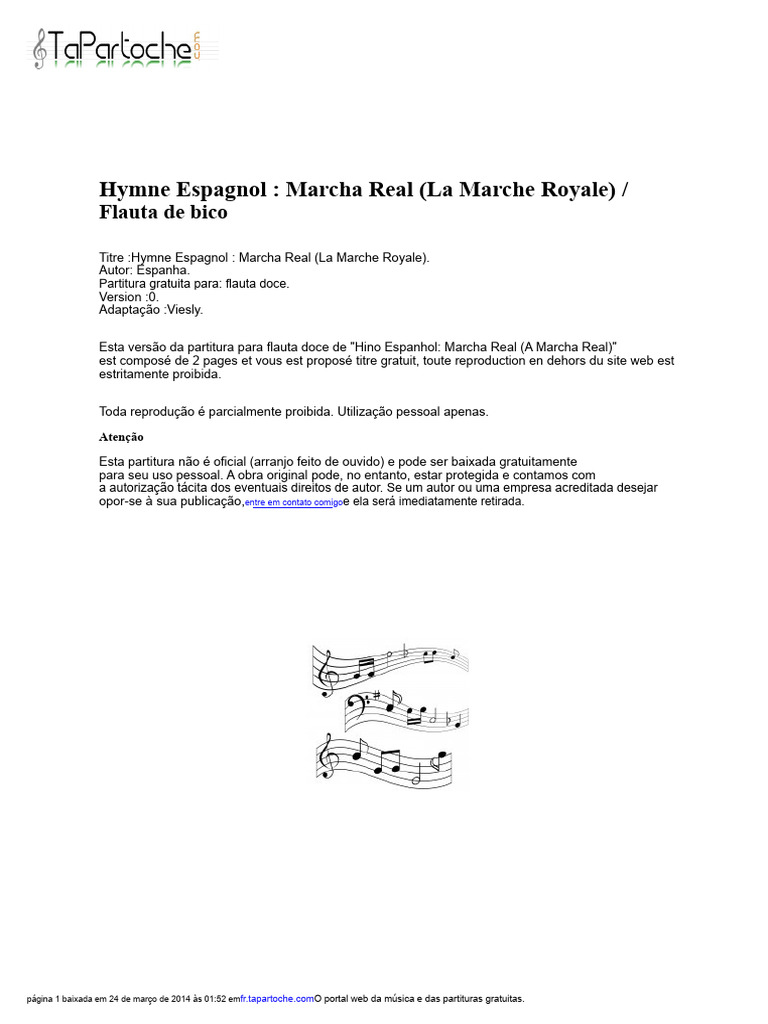 Hino Espanhol Marcha Real A Marcha Real Flauta de Bico v0 | PDF
