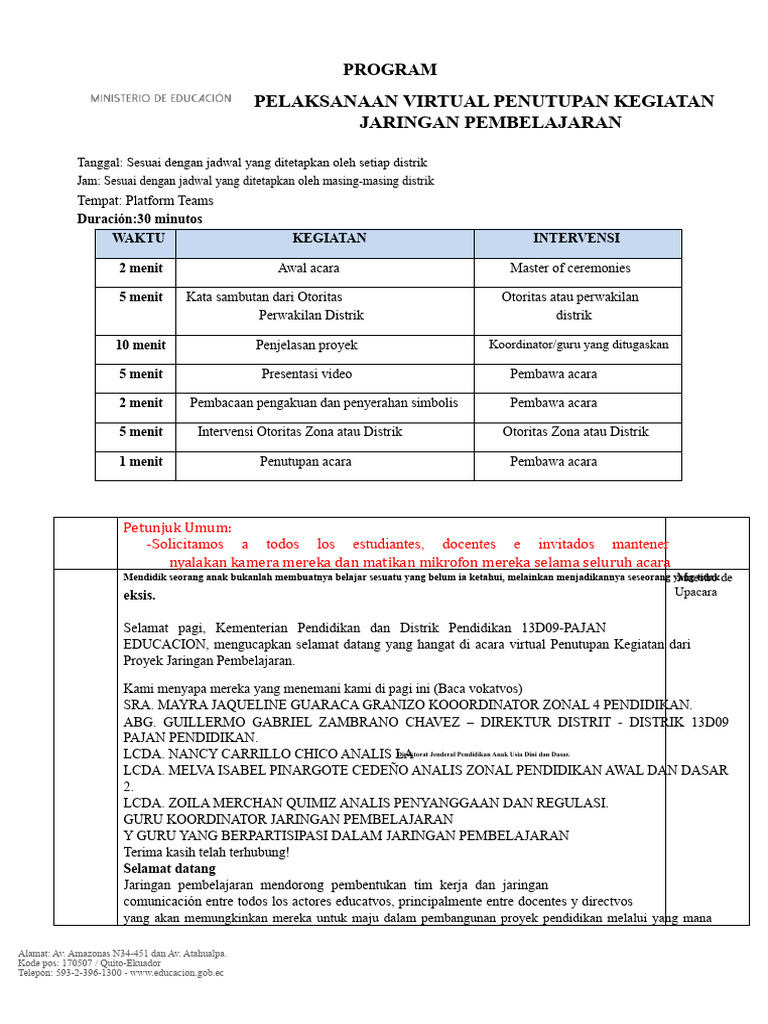 Program Penutupan Kegiatan Jaringan Pembelajaran 2021 | PDF