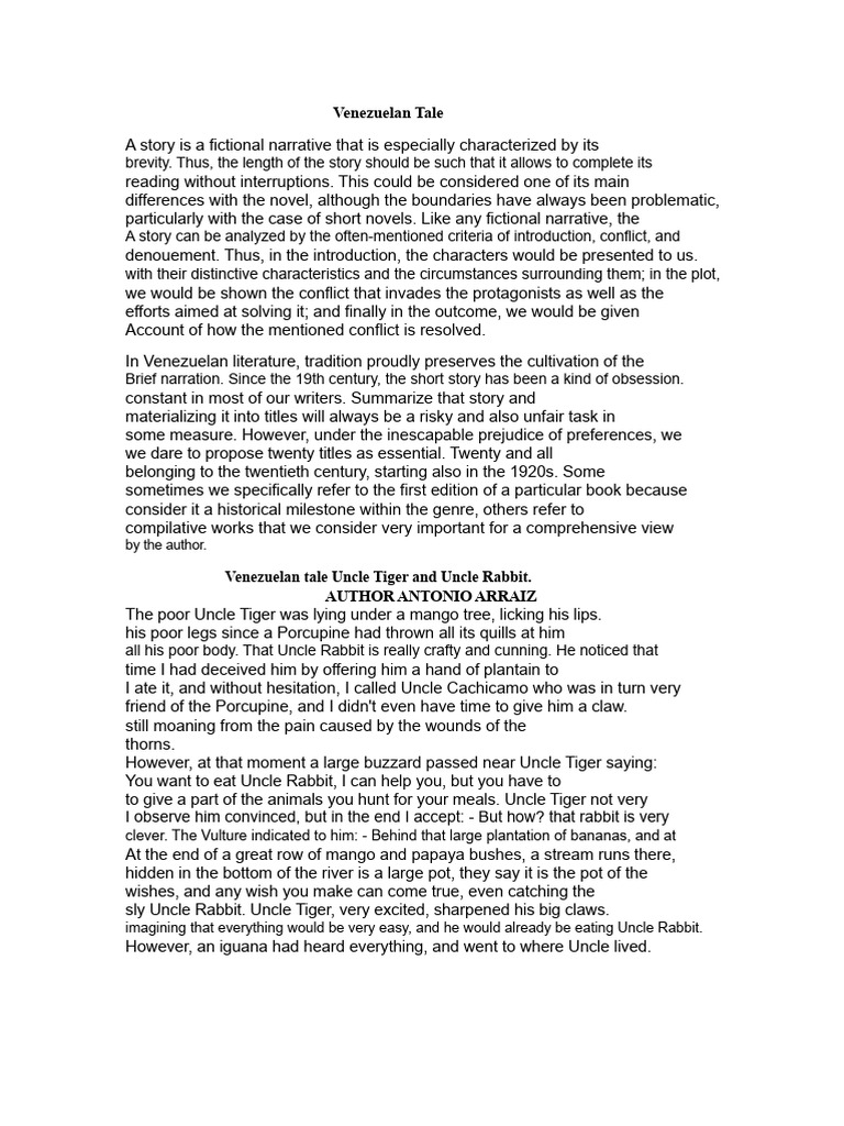 Venezuelan Short Story Analysis | PDF | Narrative | Novels