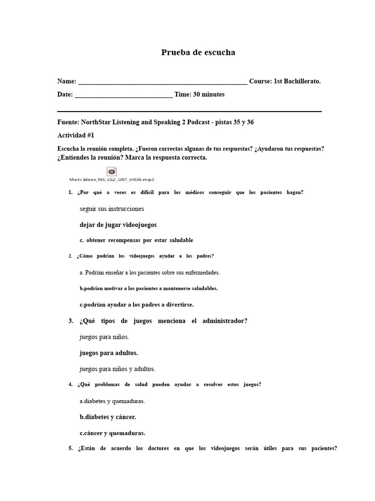 Prueba de Escucha y Habla | PDF