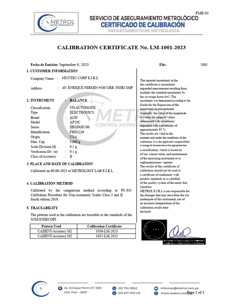 Certification of Electronic Scales | PDF | Calibration | Metrology
