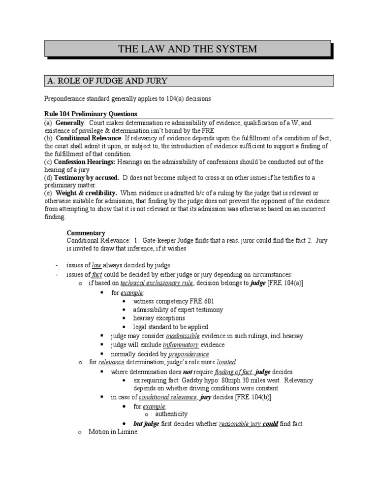 Evidence Outline Final | PDF | Evidence (Law) | Relevance (Law)