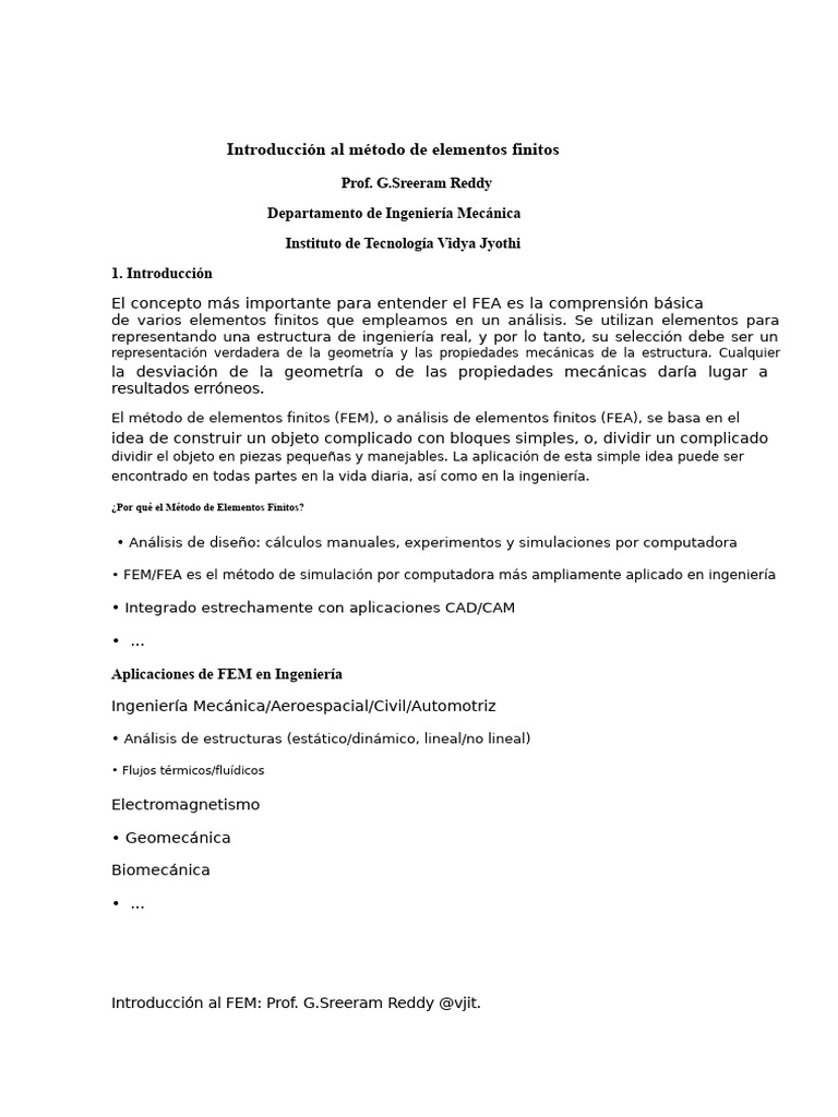 Introducción al Método de Elementos Finitos | PDF | Método de elementos ...