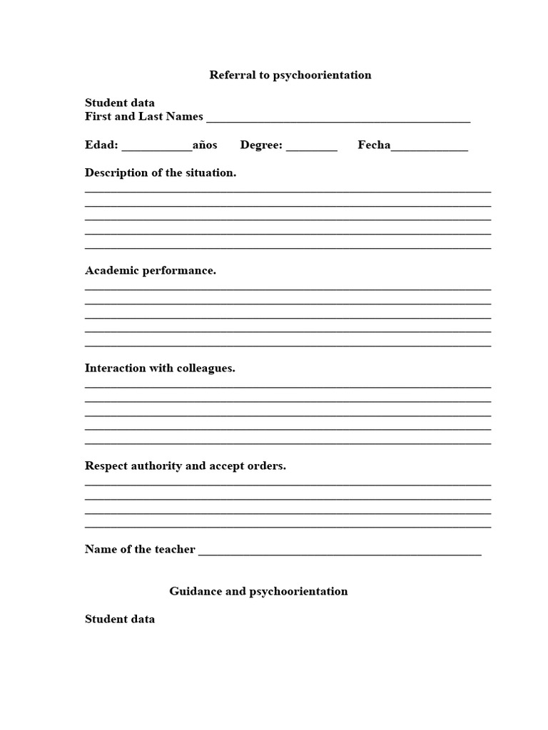 Student Psychoorientation Referral Form | PDF | Psychology ...