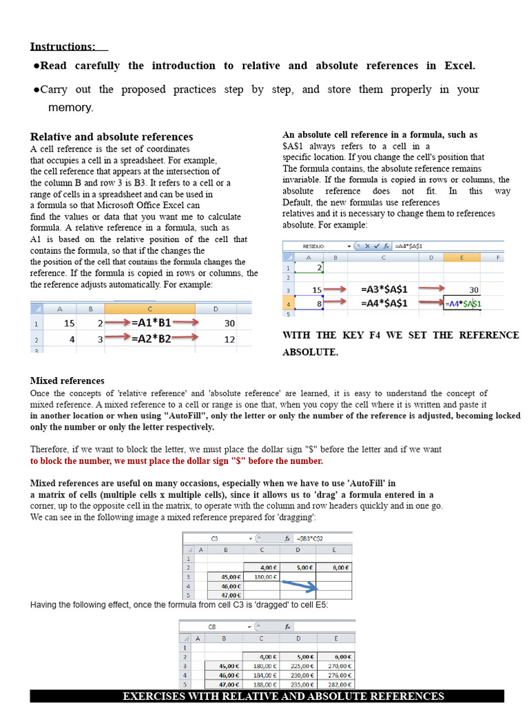Excel Absolute and Relative References Guide | PDF | Spreadsheet ...
