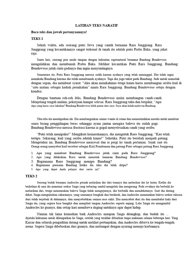 Latihan Membaca Teks Naratif | PDF