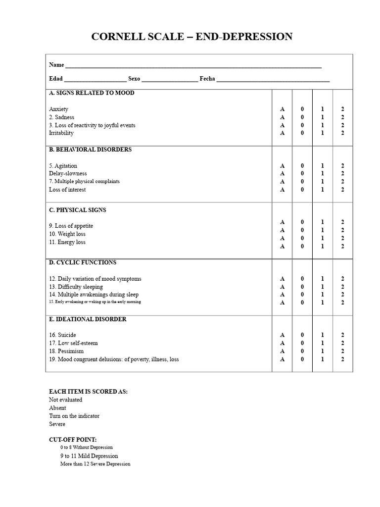 Cornell Scale | PDF | Major Depressive Disorder | Mental Health