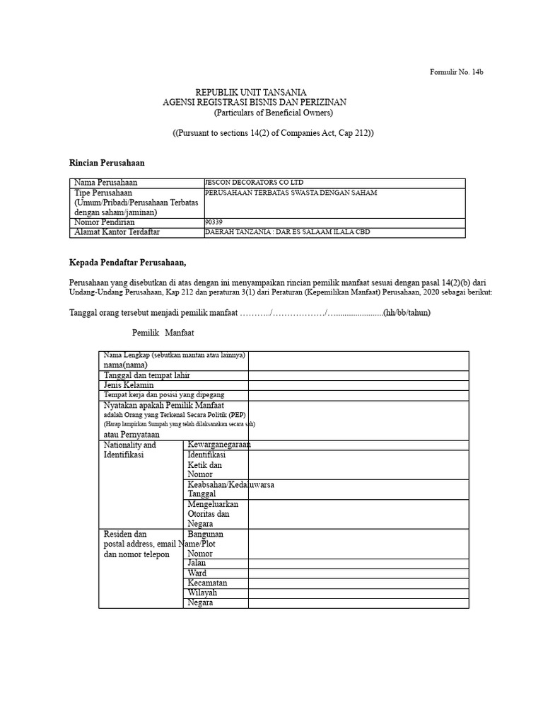 Formulir 14b Kosong | PDF