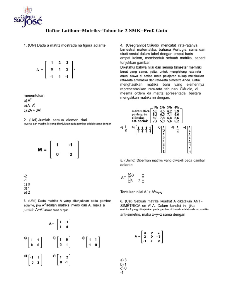 Latihan Matriks untuk SMK Tahun 2 | PDF