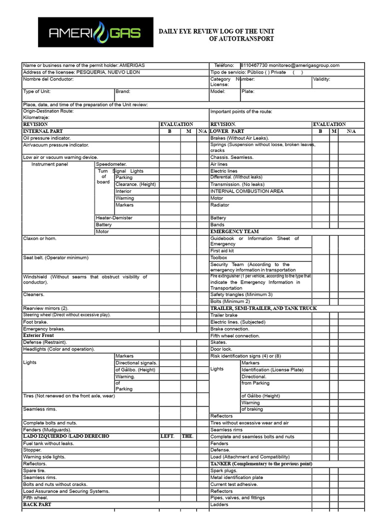 Amerigas Visual Inspection Sheet 01 | PDF | Trailer (Vehicle) | Vehicles