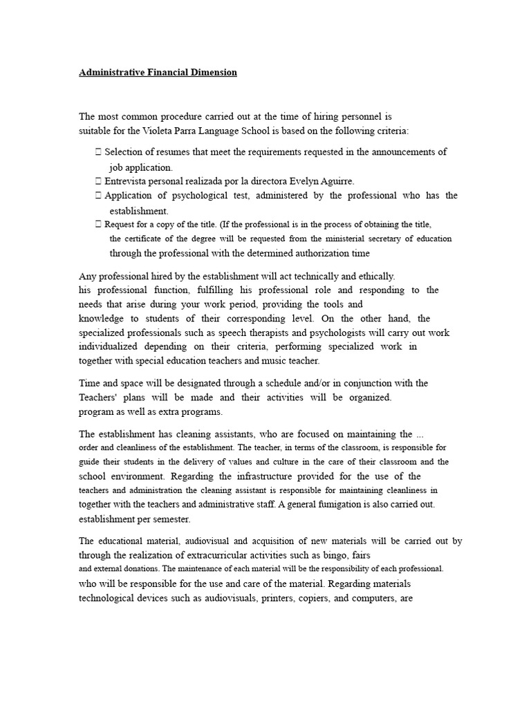 Administrative Financial Dimension | PDF | Teachers