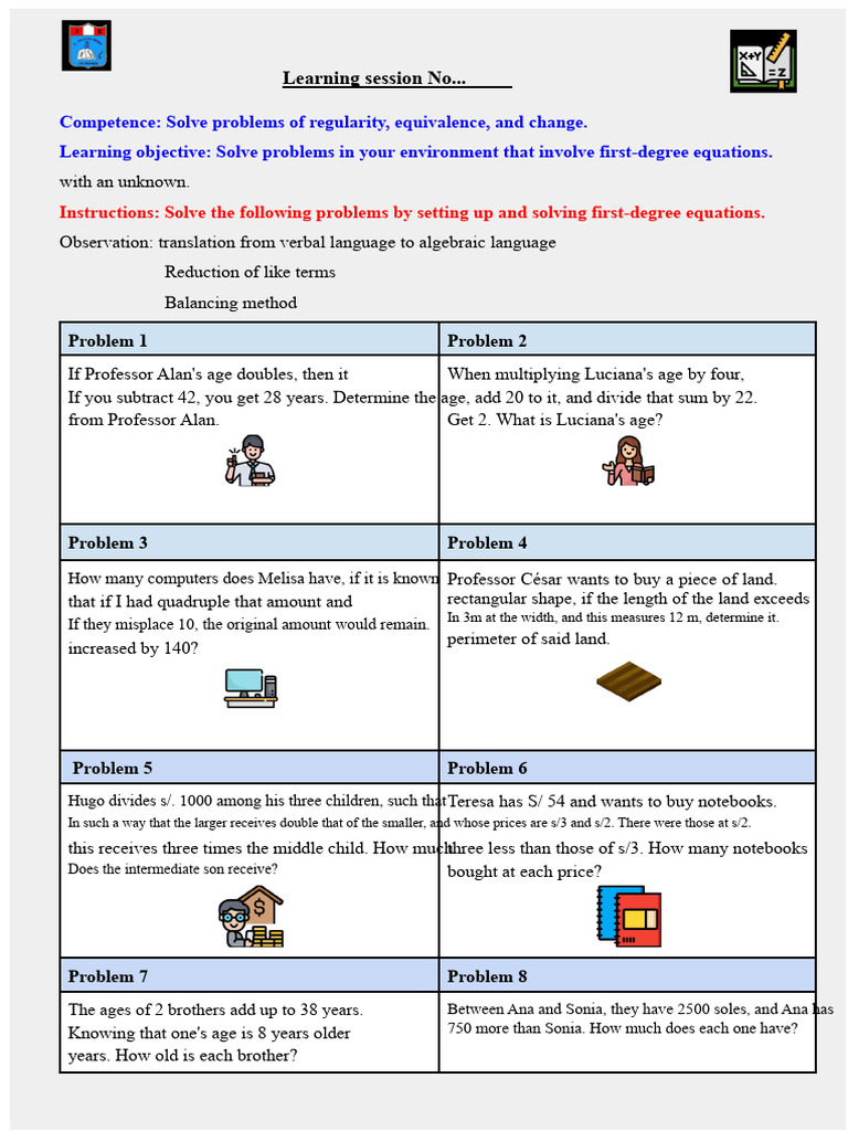 First Degree Equation Problems | PDF | Equations | Algebra