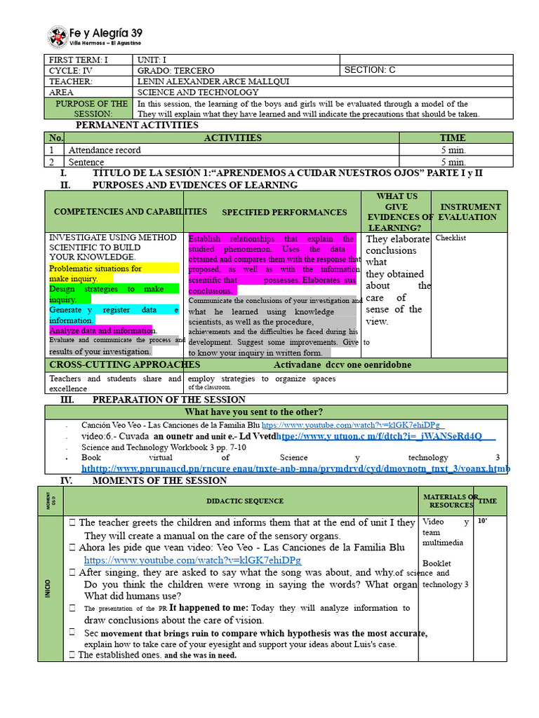 Caring for Our Eyes: Lesson Plan | PDF | Science | Knowledge