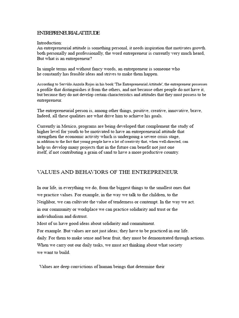 Entrepreneurial Attitude | PDF | Entrepreneurship | Value (Ethics)