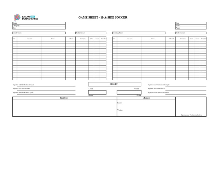 11-A-Side Soccer Game Sheet Template | PDF | Sports