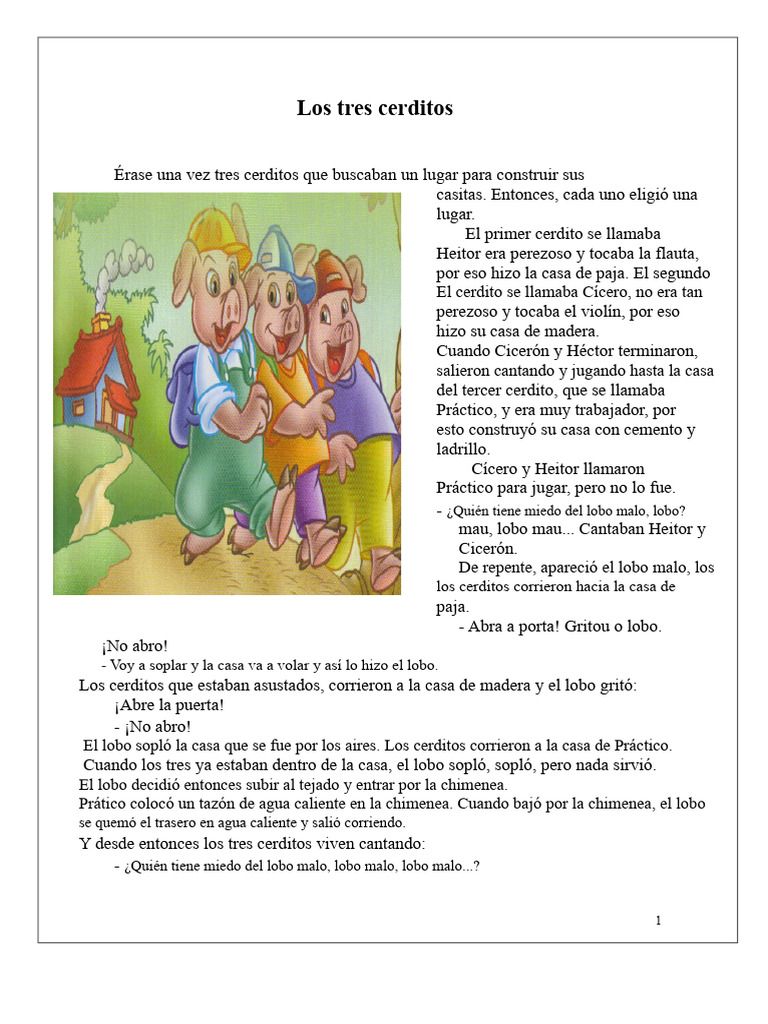 Tres cerditos: historia y actividades | PDF