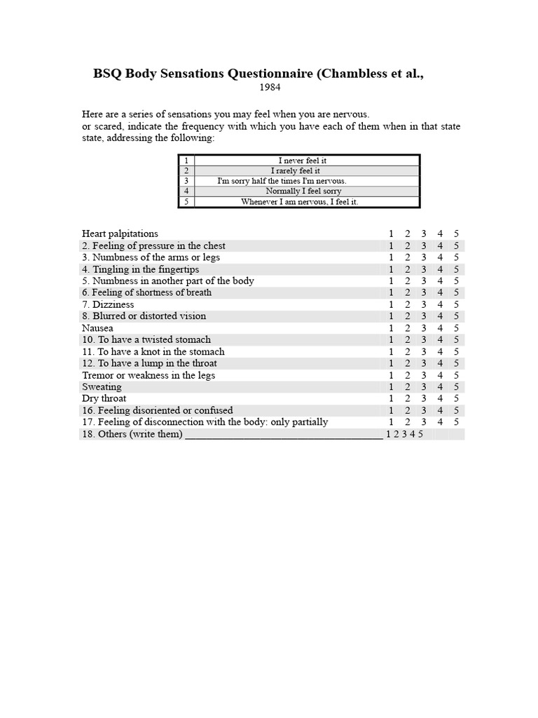 BSQ Body Sensations Questionnaire | PDF