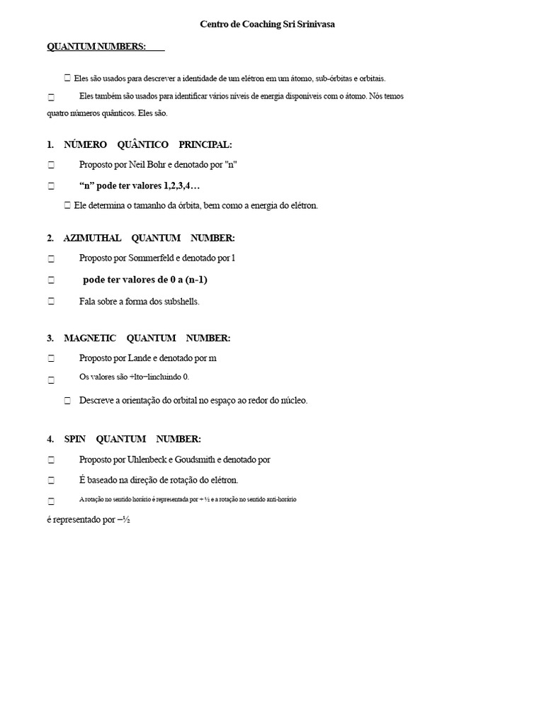 Números Quânticos: Definição e Tipos | PDF