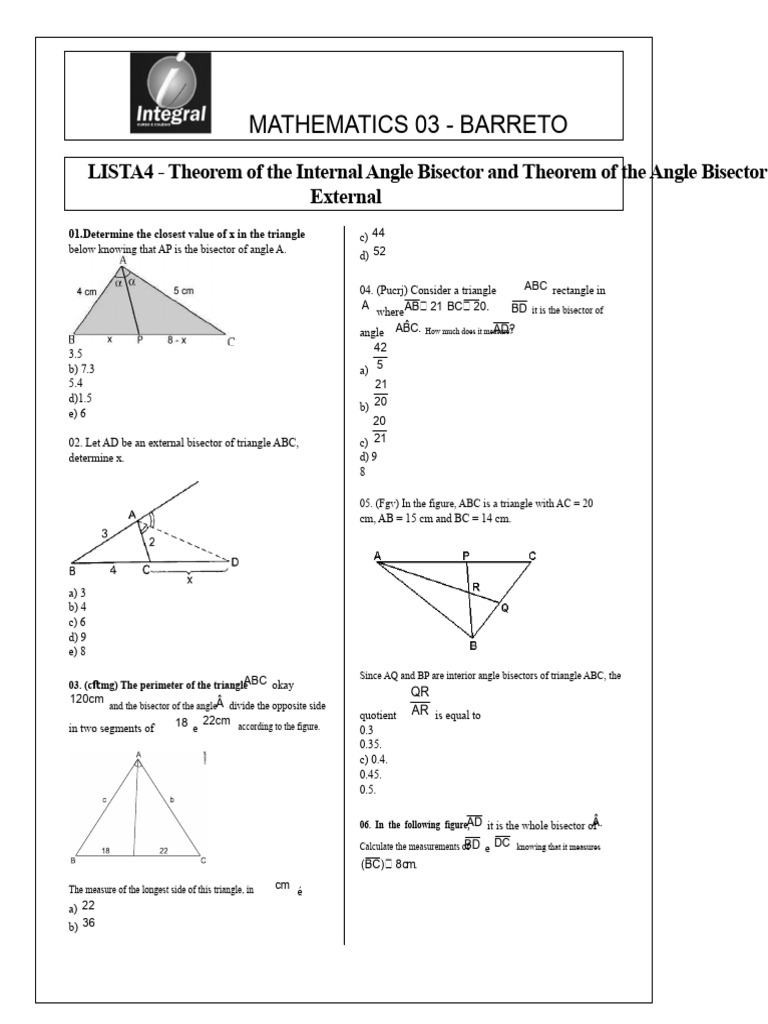 Triangle Angle Bisector Problems | PDF | Triangle | Geometry