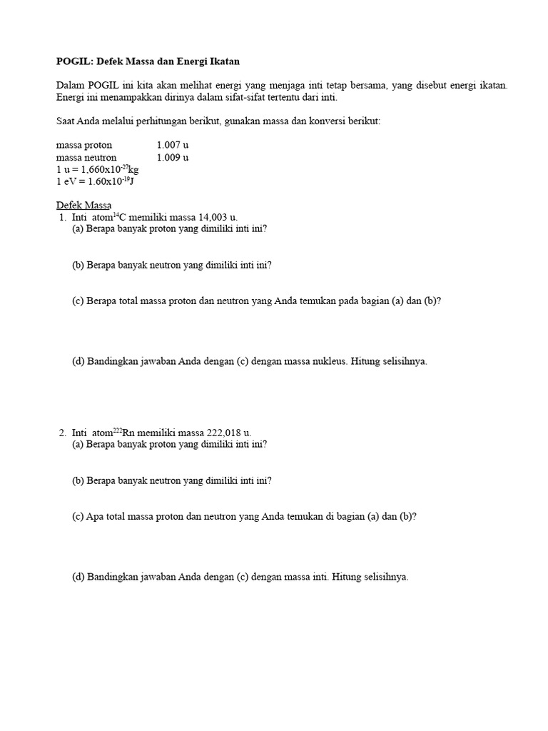 Energi Ikatan dan Defek Massa Inti Atom | PDF