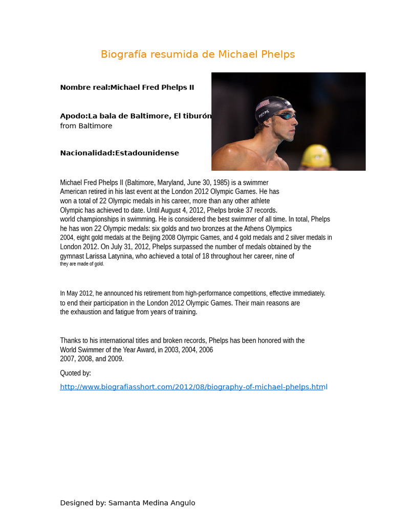 Brief Biography of Michael Phelps | PDF
