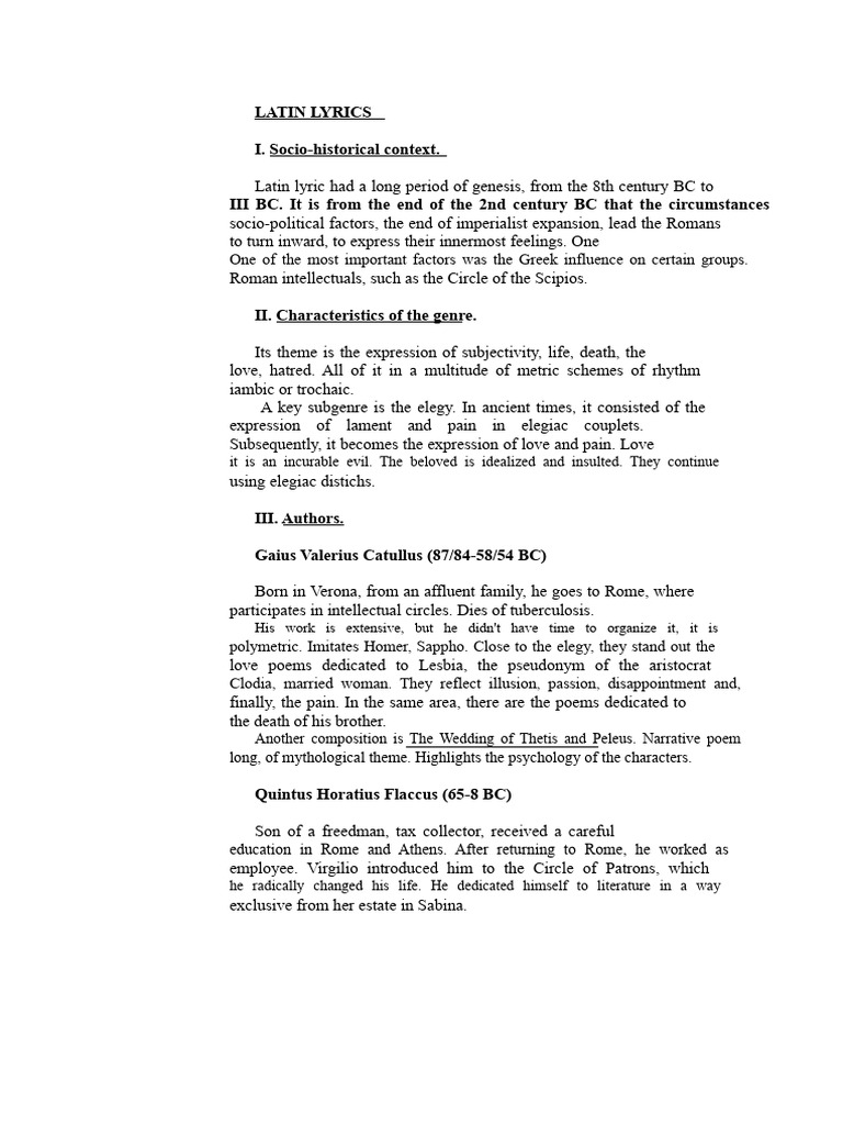 Overview of Latin Lyric Poetry | PDF | Horace | Ovid