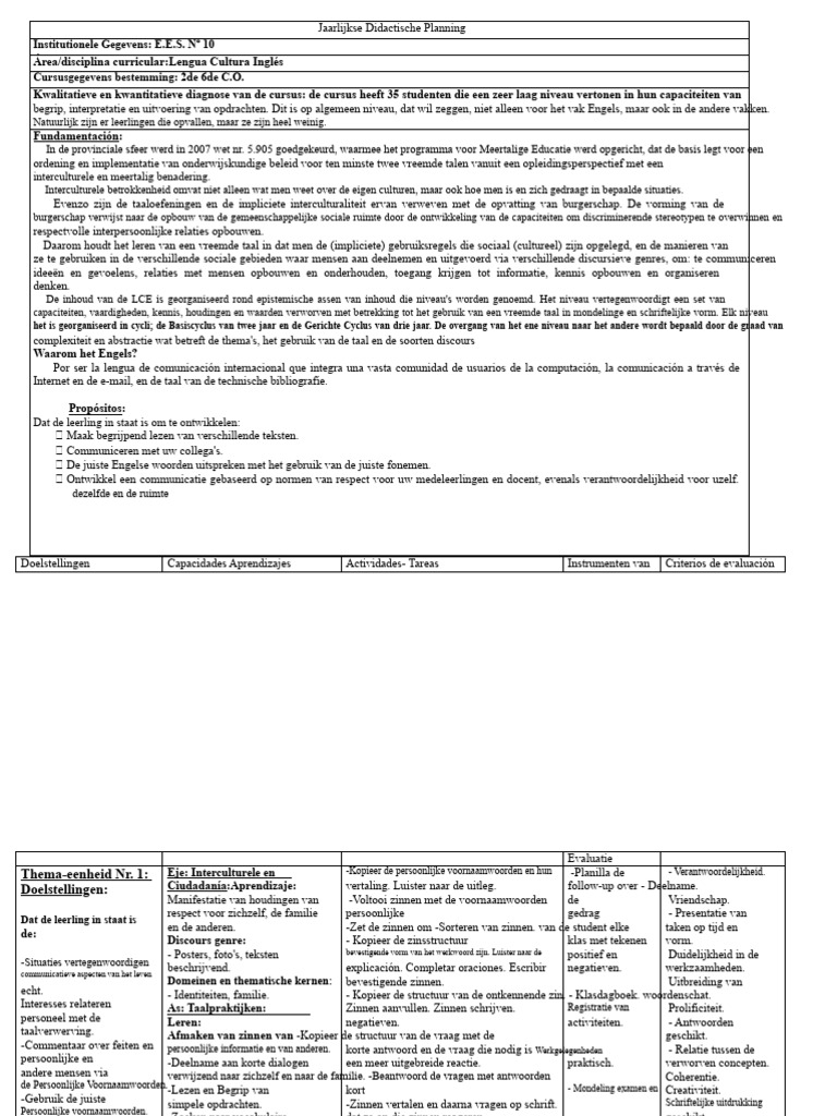 JAARPLANNING - 2e JAAR. C.B. | PDF
