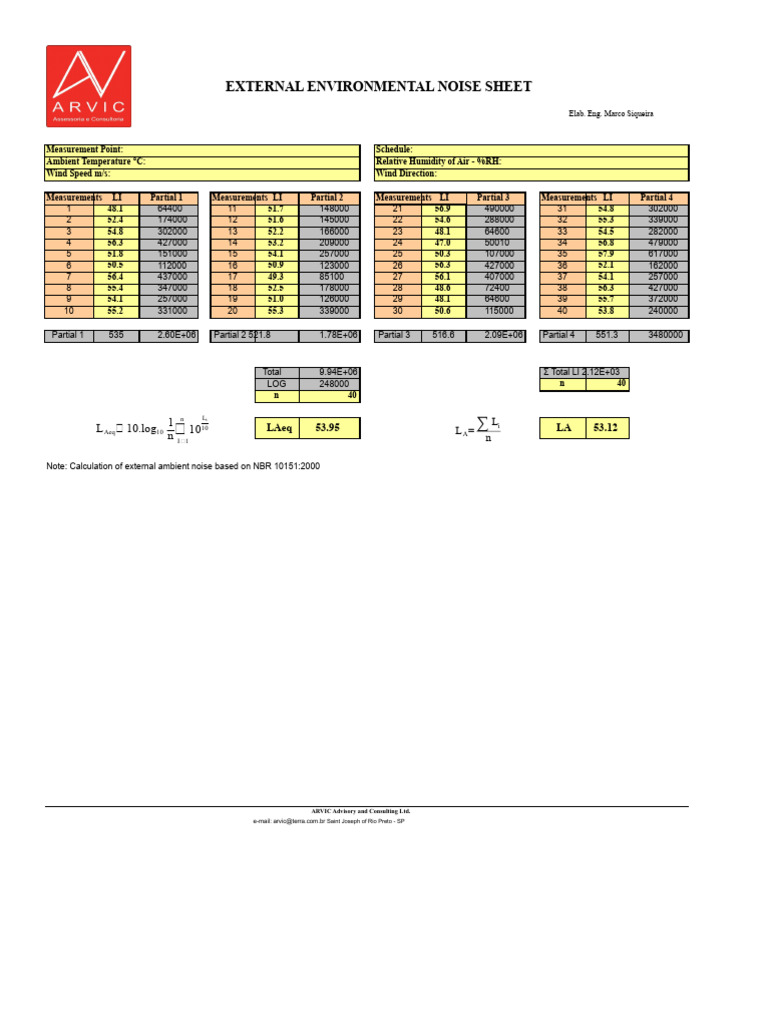 Calculation Spreadsheet Laeq - External Noise | PDF | Quantity ...