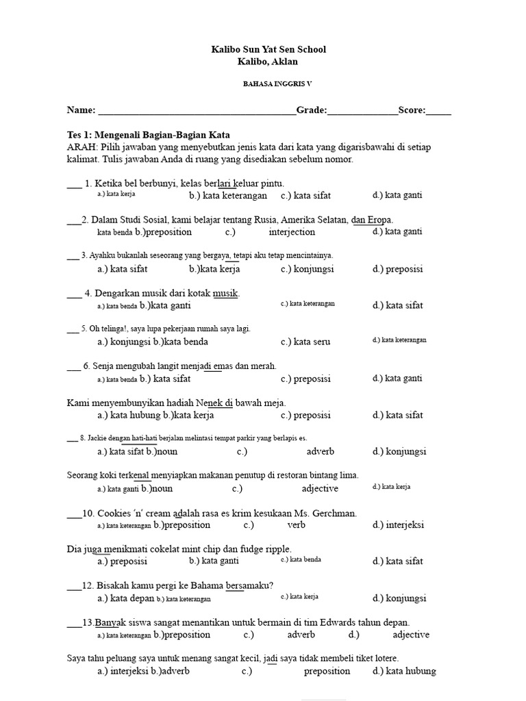 Tes Mengenali Bagian Kata Bahasa Inggris | PDF