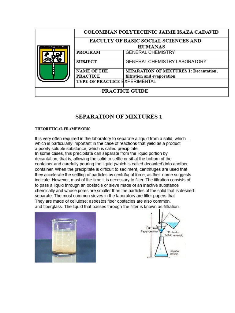 Session 5. LABORATORY PRACTICE SEPARATION OF MIXTURE 1 | PDF ...