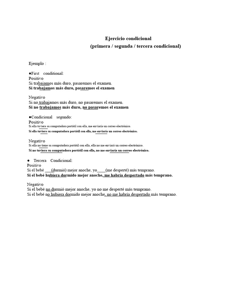 Oraciones Condicionales Todos Los Tipos Ejercicios | PDF