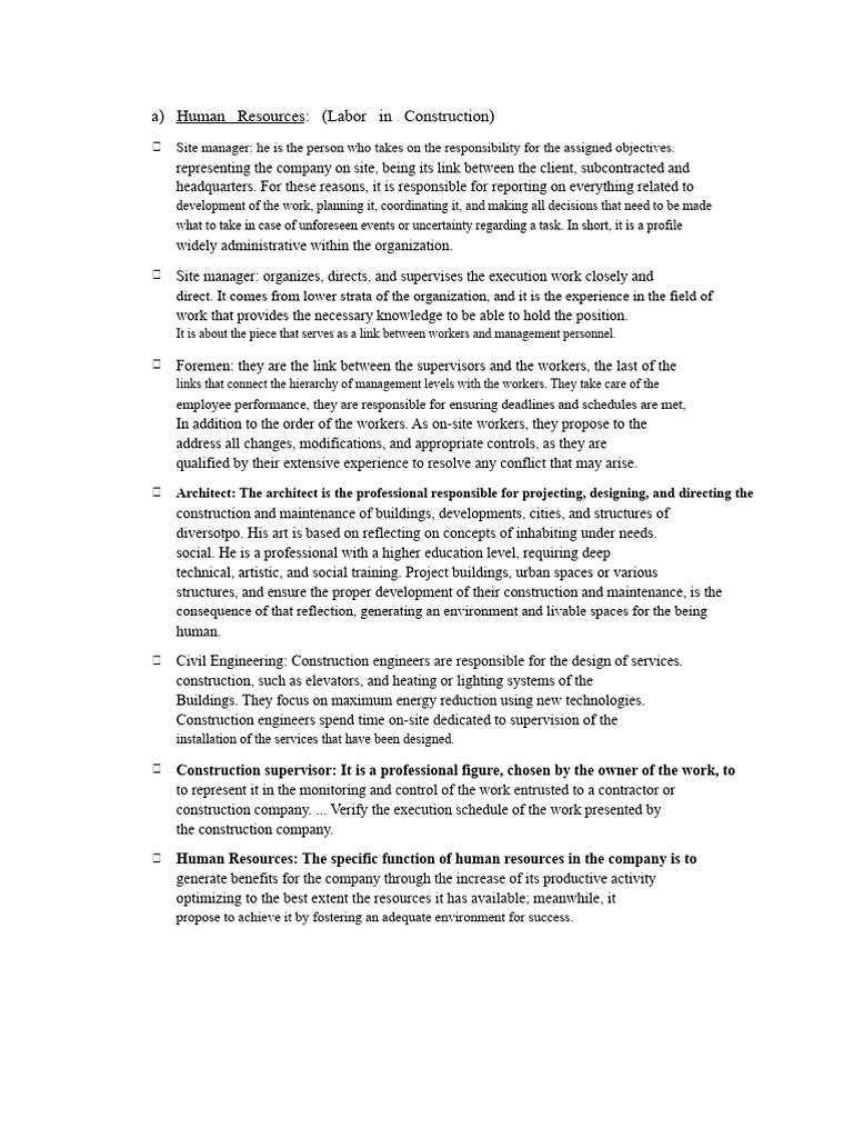 Key Roles in Construction Management | PDF | Surveying | Human Resources