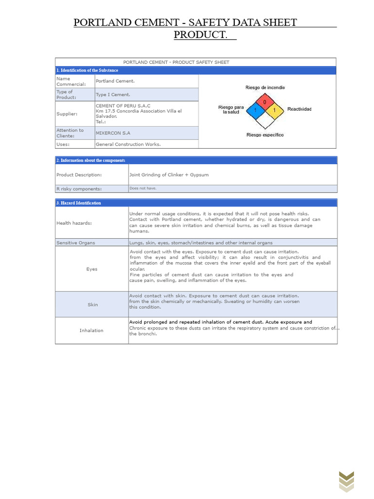 Portland Cement Safety Data Sheet | PDF | Cement | Materials