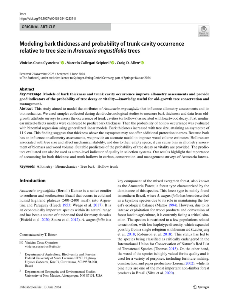 Artigo - Modeling Bark Thickness and Probability of Trunk Cavity ...