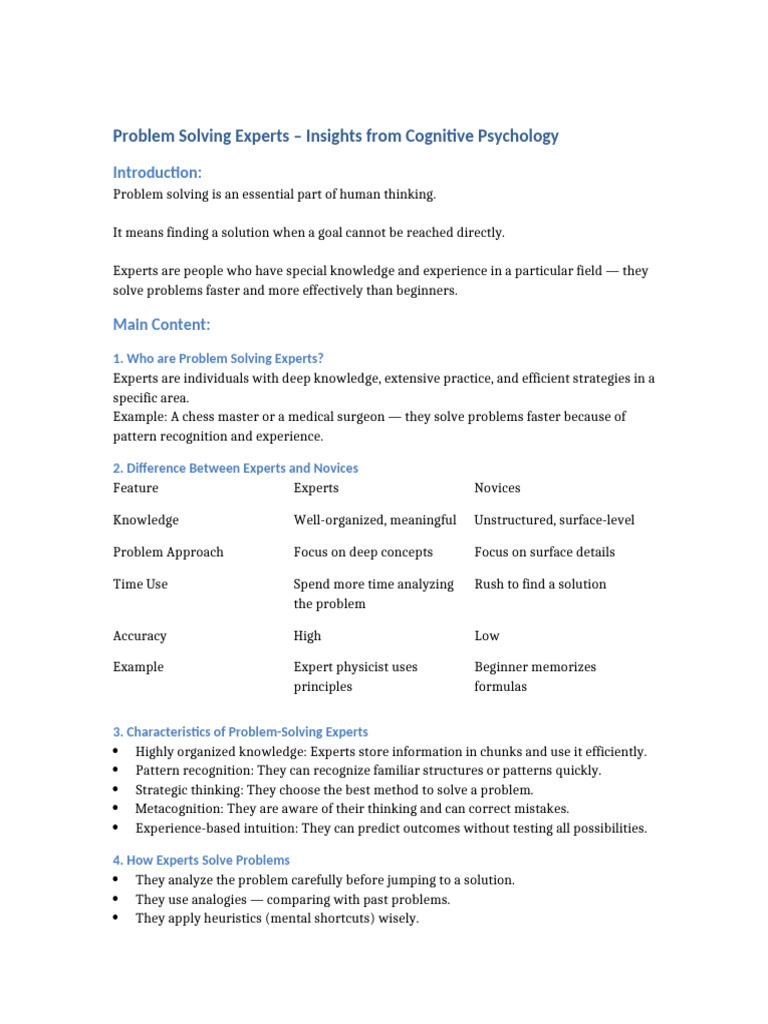 Problem Solving Experts Seminar | PDF | Expert | Knowledge