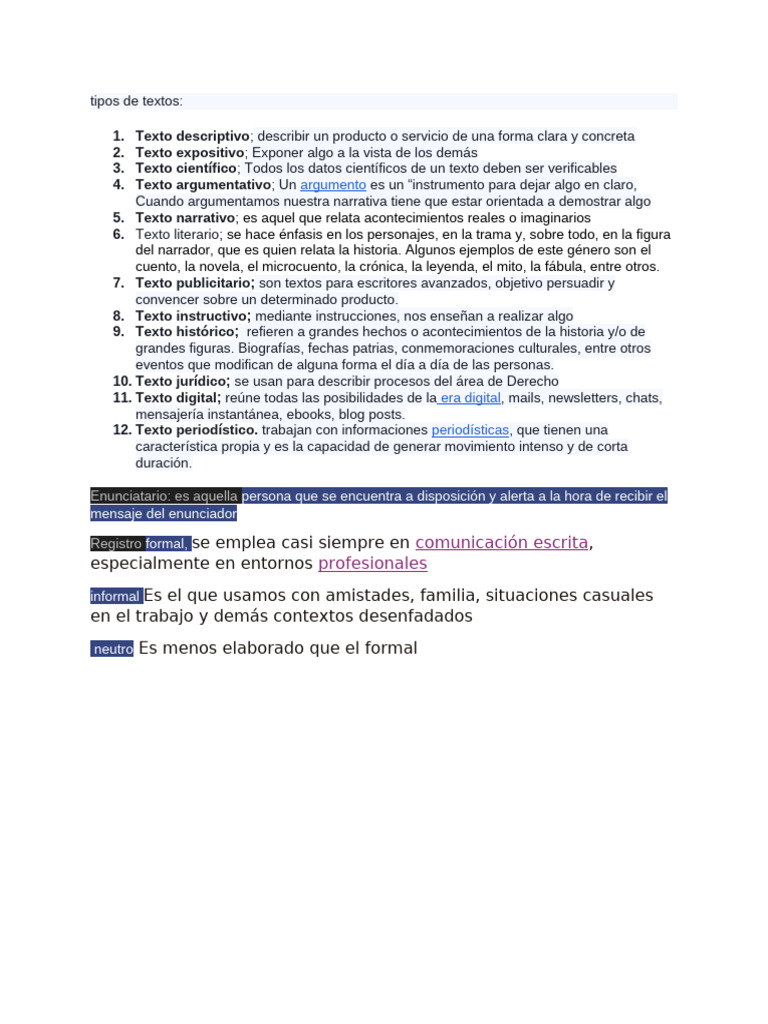 Tipos de Textos y sus Características | PDF