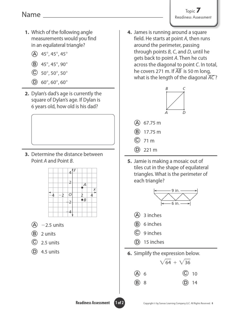 Printable Topic 7 Readiness Assessment | PDF | Triangle | Geometric Shapes